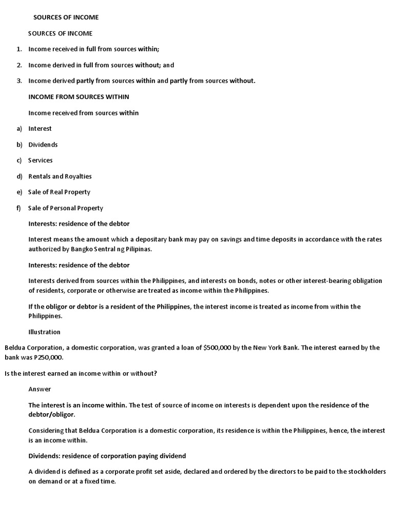 Sources of Income Summary - Report | PDF | Tax Deduction | Gross Income