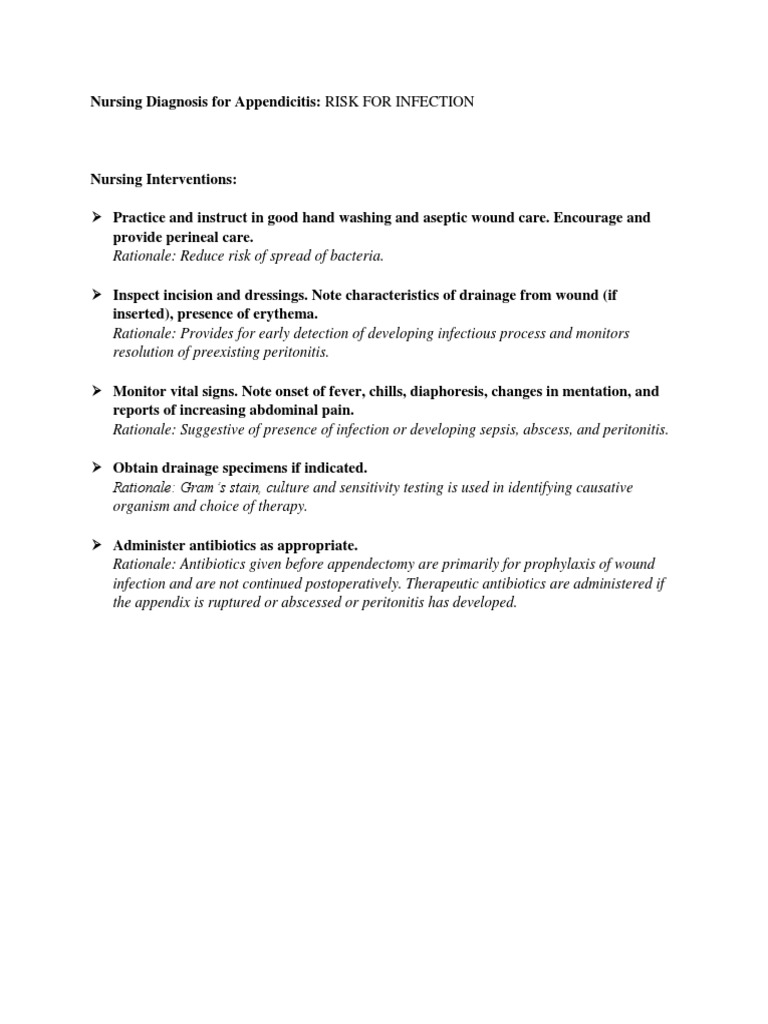 Nursing Diagnosis For Appendicitis | PDF
