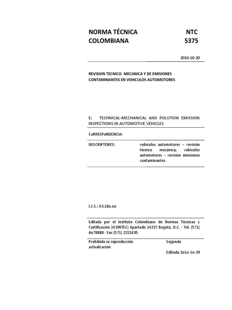 NTC 5375: Revisión Técnica de Motos | PDF