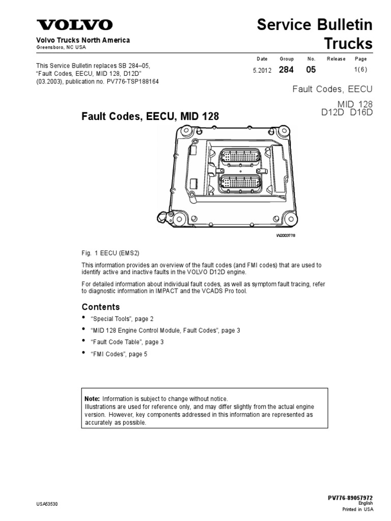 Understanding Fault Codes for Volvo D12D and D16D Engines | PDF ...