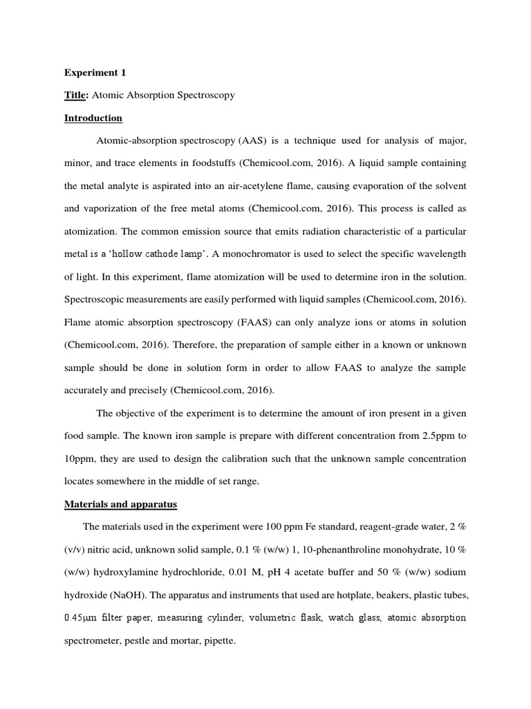 Lab Report (Atomic Absorption Spectroscopy) | PDF | Atomic Absorption ...