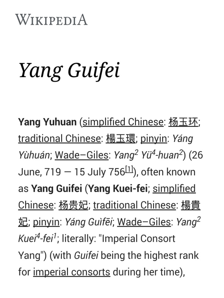 Yang Guifei - Wikipedia | PDF | Tang Dynasty