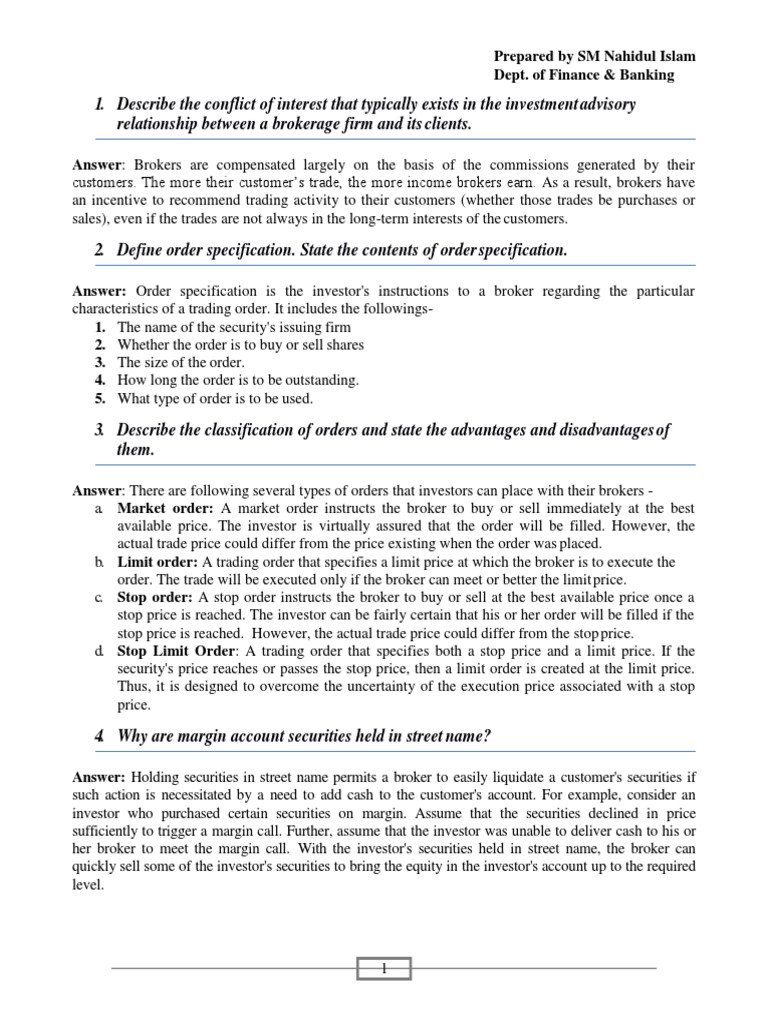 Chapter Buying and Selling Securities | PDF | Margin (Finance) | Order ...