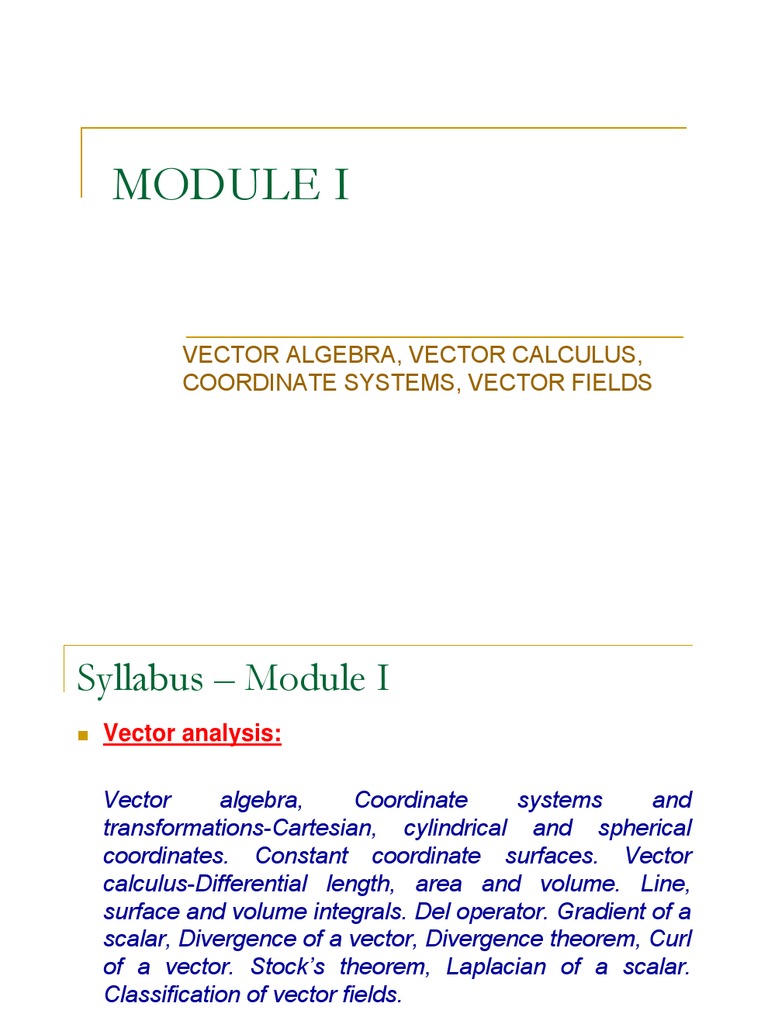 EMT Electromagnetic Theory MODULE I | PDF | Vector Calculus | Euclidean Vector