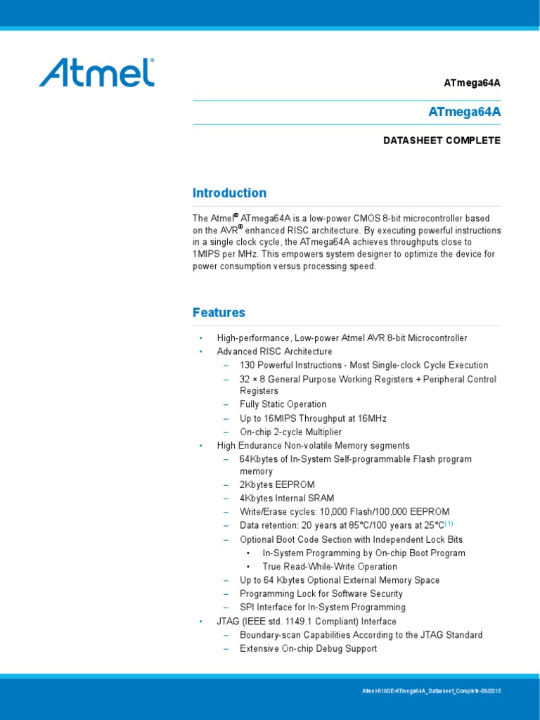Atmel 8160 8 Bit Avr Microcontroller Atmega64a Datasheet Pdf Microcontroller Flash Memory 3577