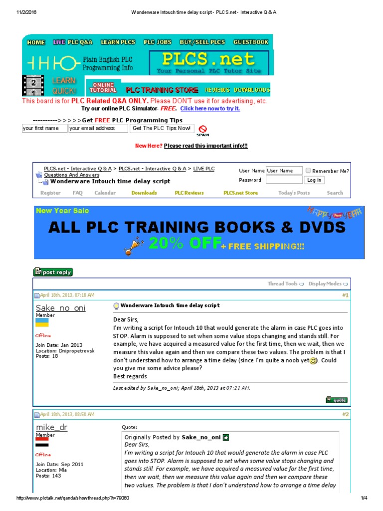 Wonderware Intouch Time Delay Script - PLCS | PDF | Internet Forum ...