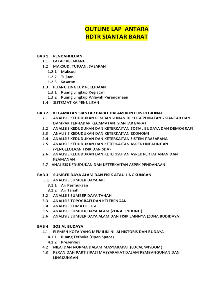 Outline Lap Antara& Akhir RDTR Siantar | PDF