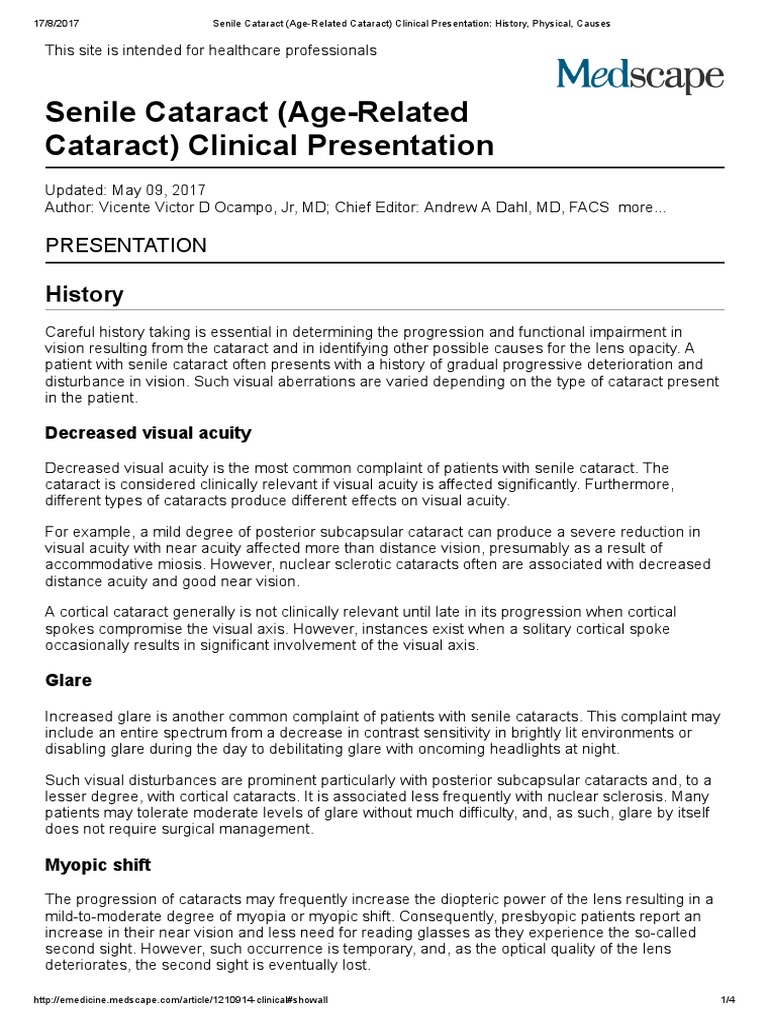 Senile Cataract (Age-Related Cataract) Clinical Presentation - History ...
