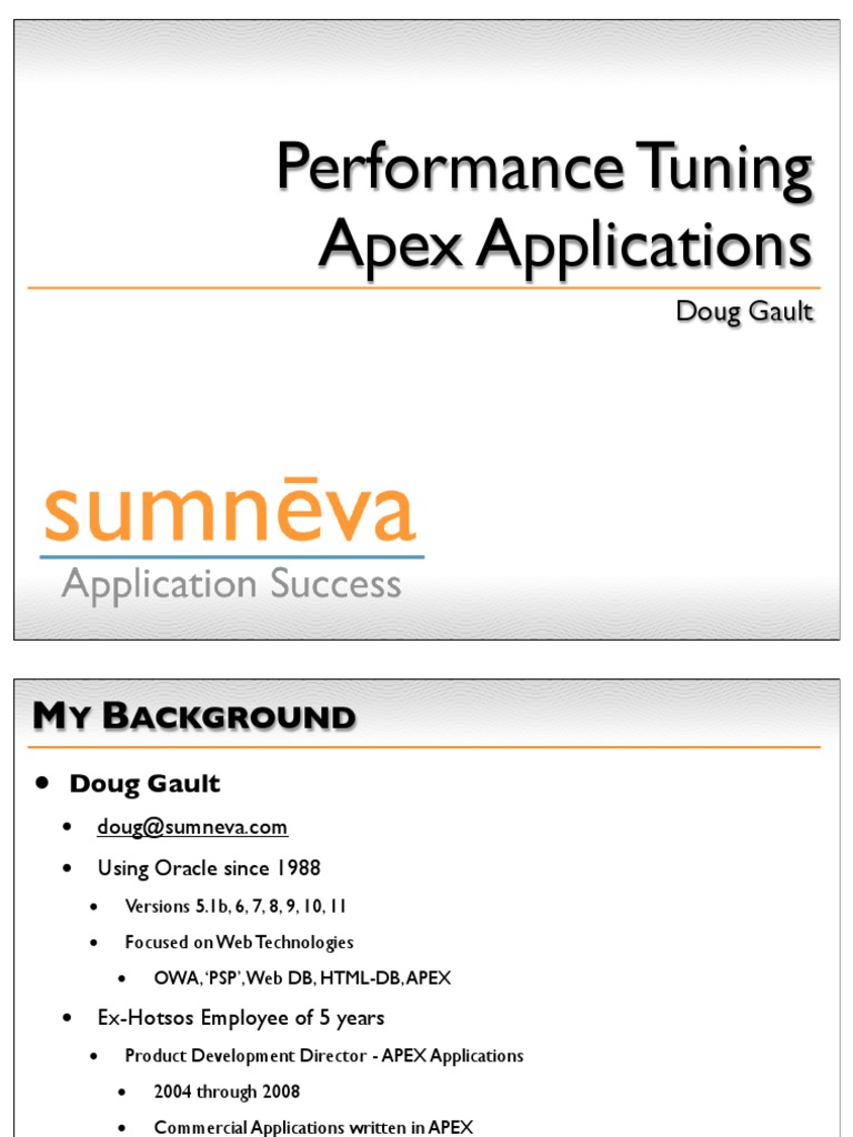 Performance Tuning Apex Applications | PDF | Oracle Database | Pl/Sql