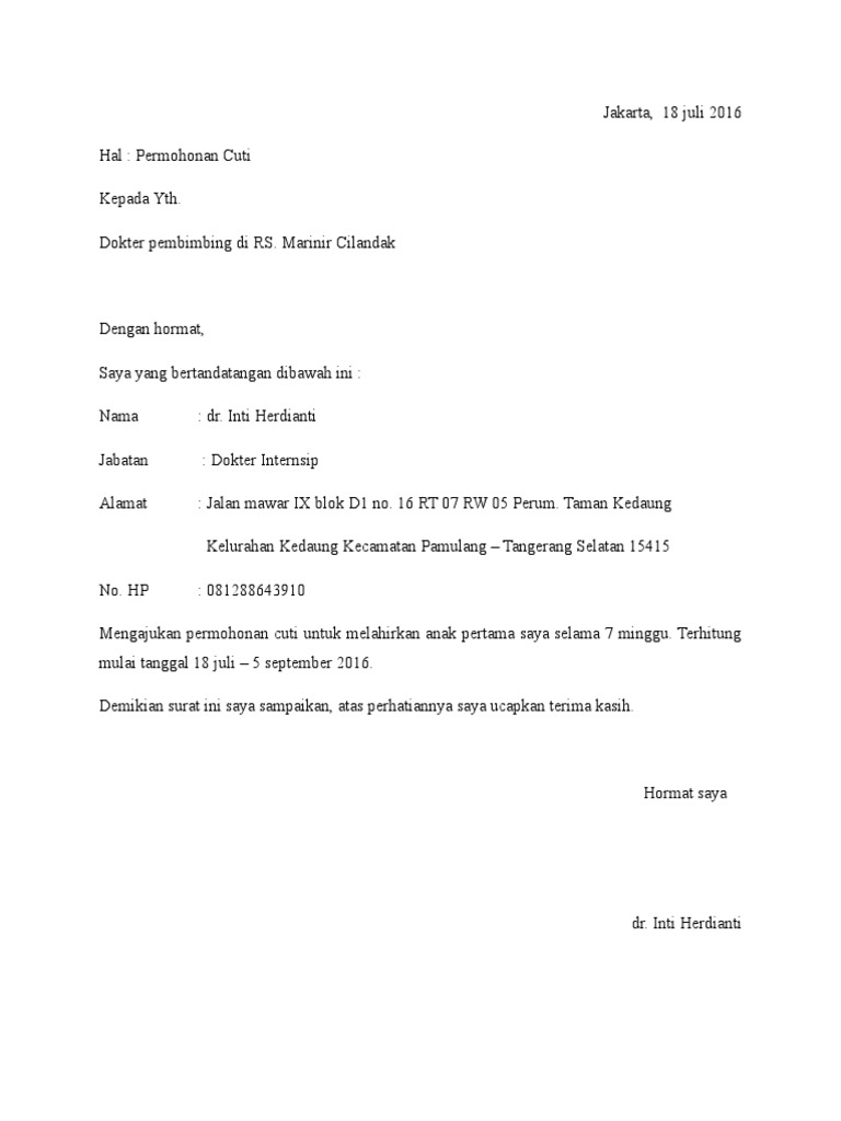 Surat Permohonan Cuti Melahirkan | PDF