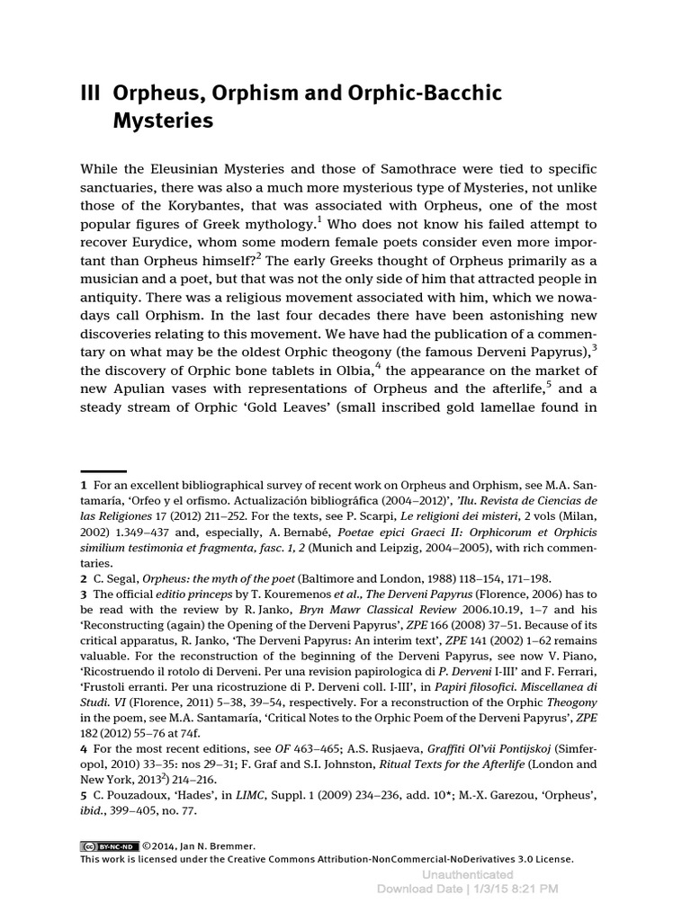 Bremmer 2014 - Orpheus, Orphism and Orphic-Bacchic Mysteries | PDF ...
