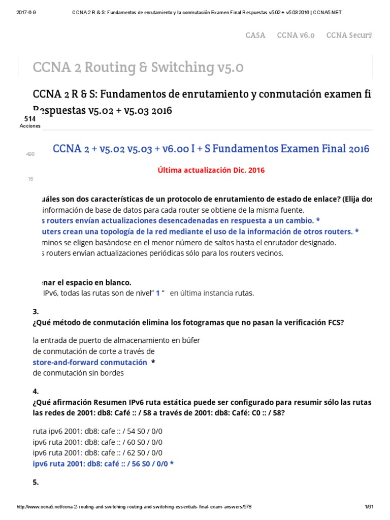 CCNA 2 R & S - Fundamentos de Enrutamiento y La Conmutación Examen Final Respuestas v5.02 + v5 ...