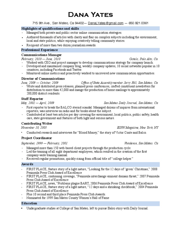 Dana Yates Resume | PDF | Public Sphere | Mass Media