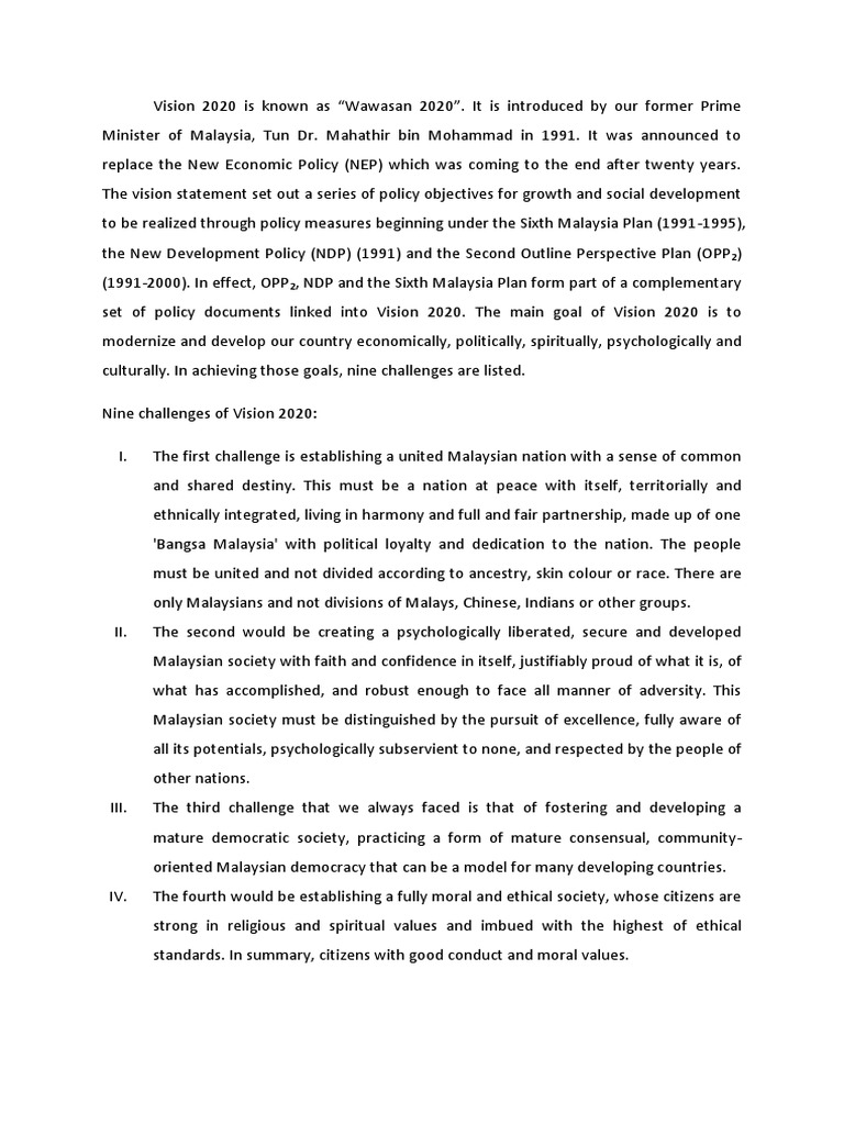 Vision 2020 | PDF | Malaysia | Economies