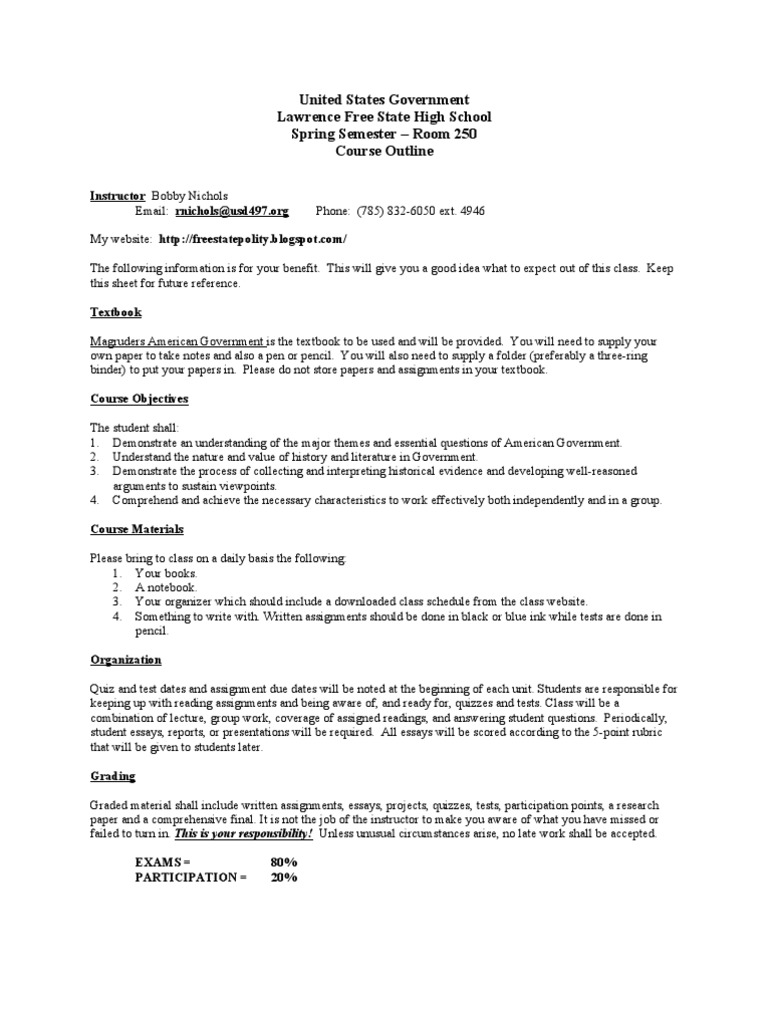 US Government Syllabus | PDF | Test (Assessment) | Learning