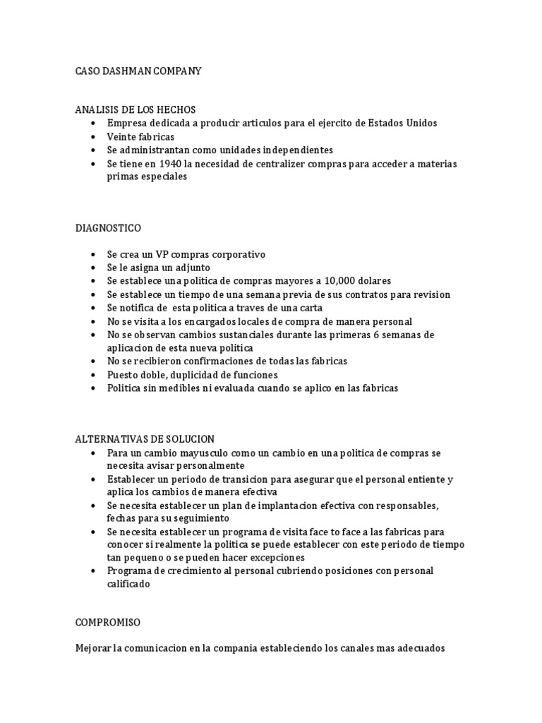 Caso Dashman Company | PDF
