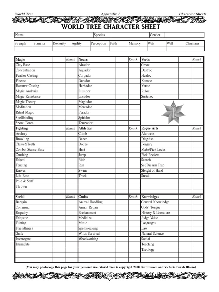 Character Sheet - World Tree | PDF | Leisure