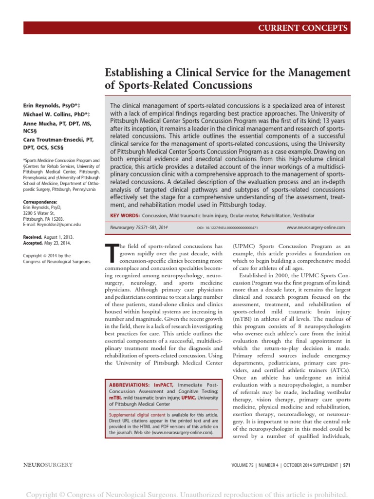 Establishing A Clinical Service For The Management of Sports-Related ...