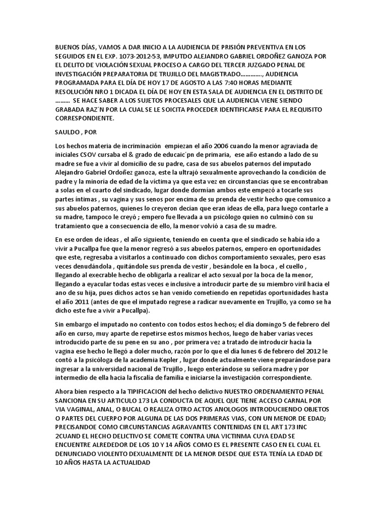 Requerimiento De Prision Preventiva Abuso Sexual Sexo Anal Menor