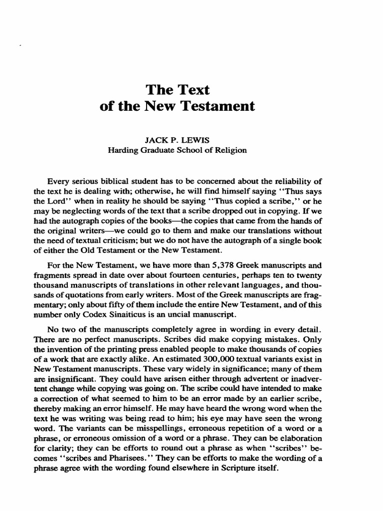 The Text of The New Testament Jack P Lewis | PDF | Textual Criticism ...