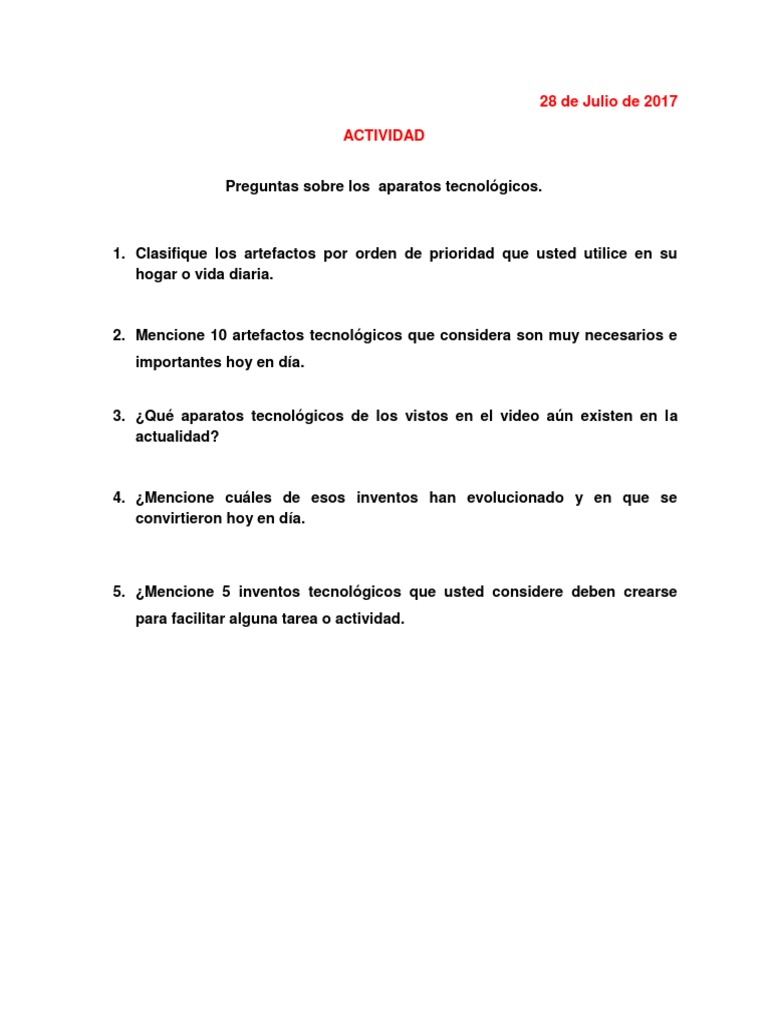Actividad Aparatos Tecnologicos | PDF