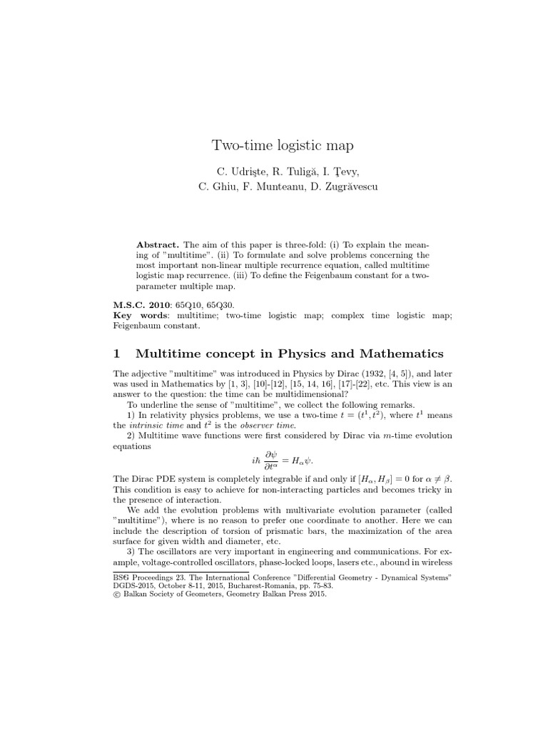 Two Time Logistic Map Pdf Nonlinear System Partial Differential