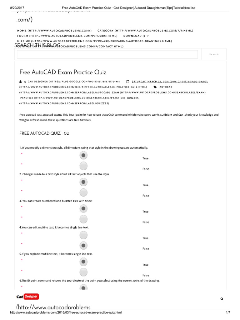 AutoCAD Exam Practice Quiz - Cad D.. | PDF