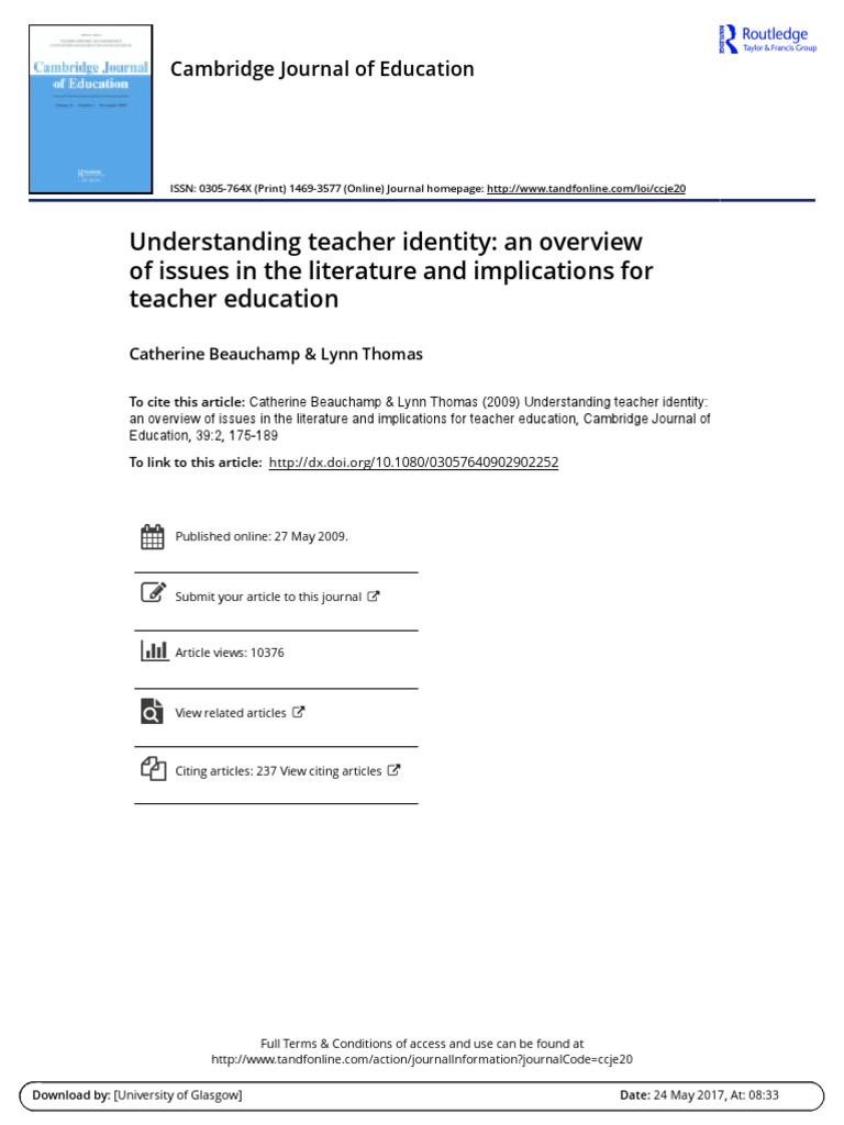 Understanding Teacher Identity An Overview of Issues in The Literature ...