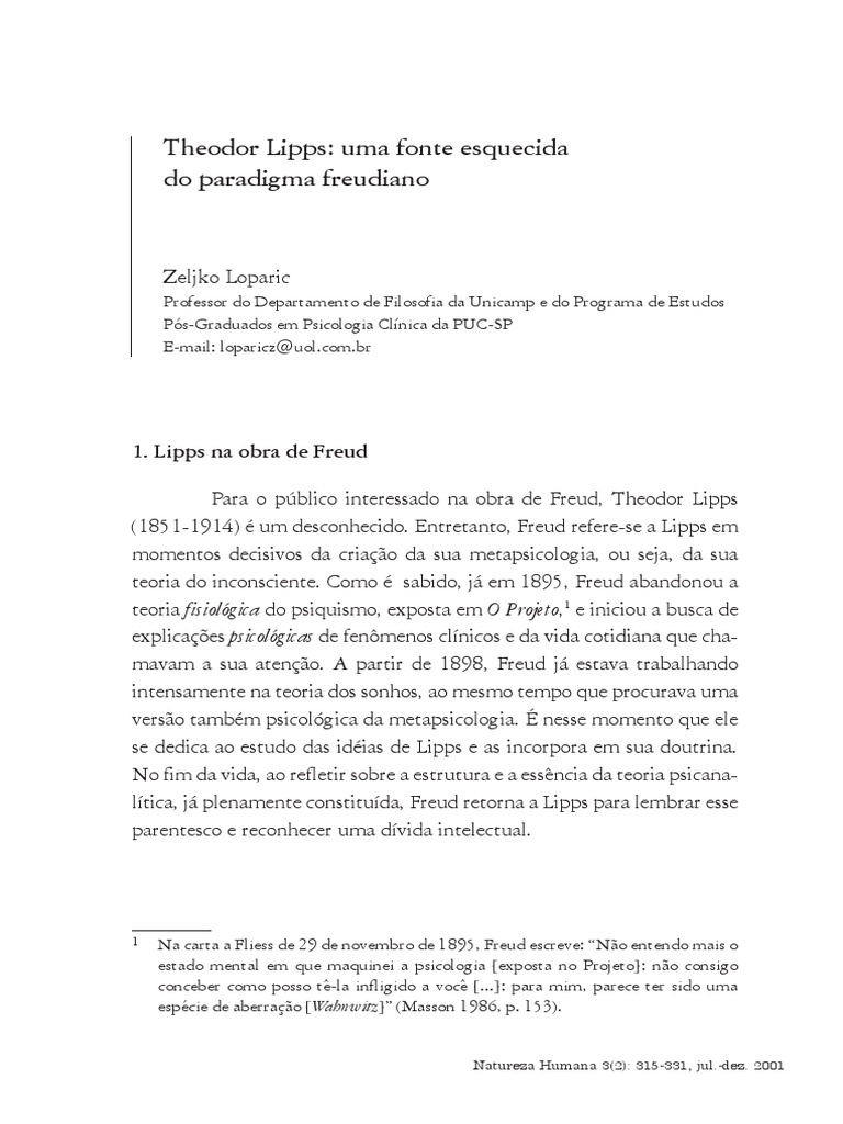 Theodor Lipps Uma Fonte Esquecida PDF | PDF | Sigmund Freud | Psicanálise