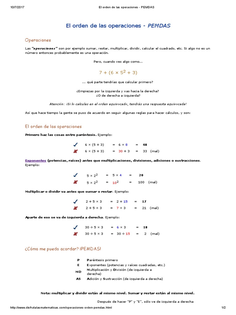 1.5. - Introducción Al Álgebra - El Orden de Las Operaciones - PEMDAS ...