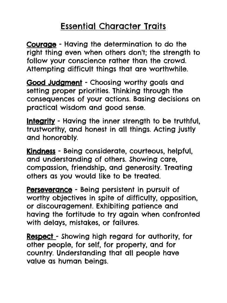 Character Trait Definitions | PDF