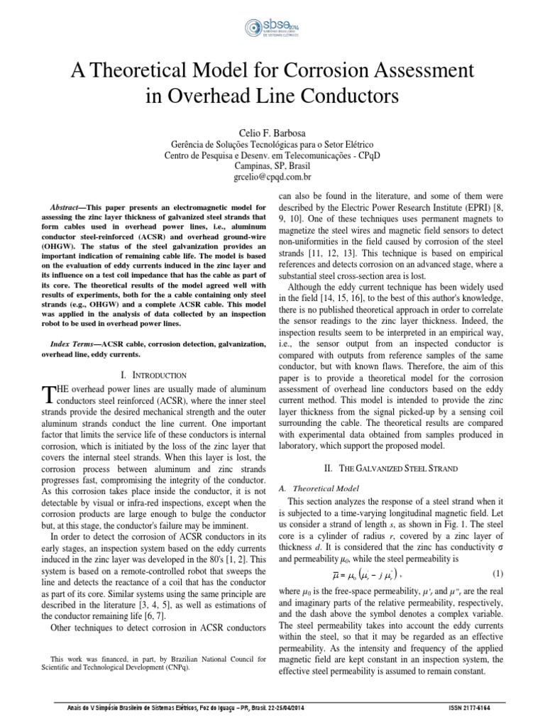 A Theoretical Model For Corrosion Assessment in Overhead Line ...