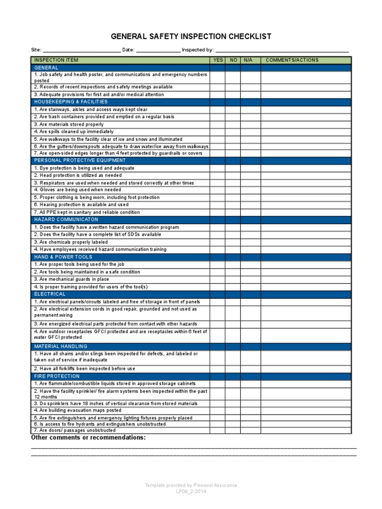 General Industry Safety Checklist | PDF | Personal Protective Equipment ...