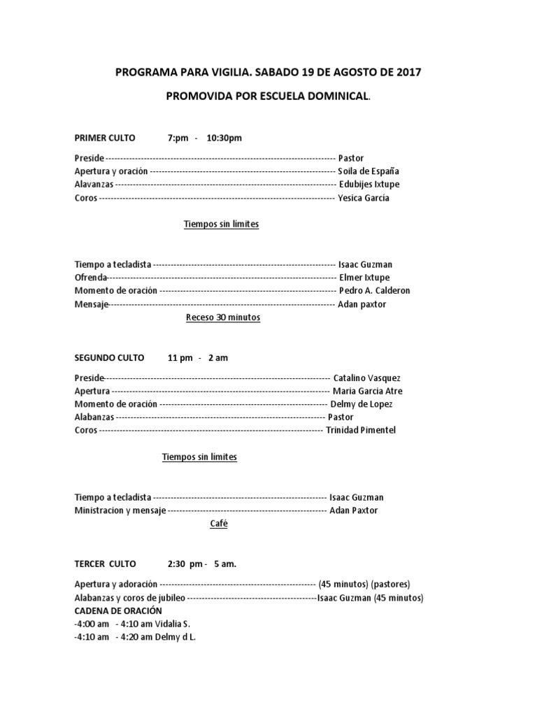 Programa para Vigilia | PDF