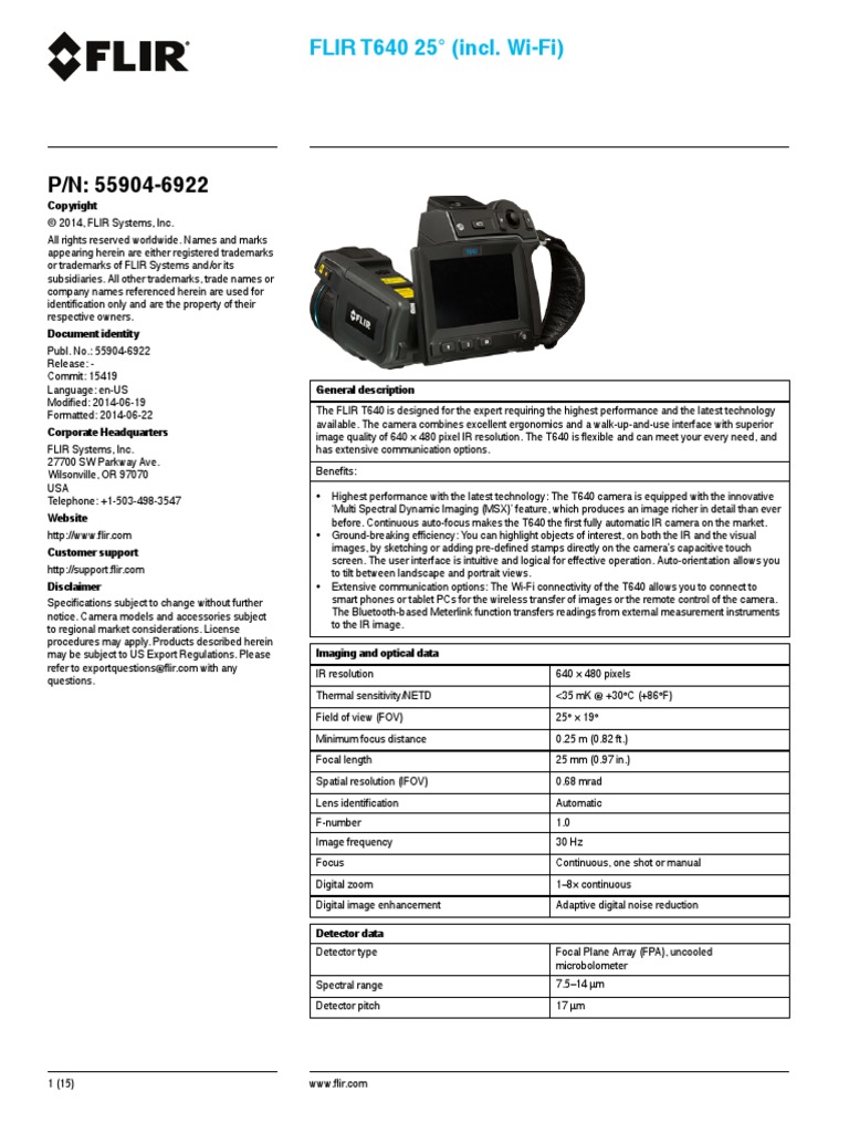 FLIR T640 25d Datasheet | Usb | Battery Charger