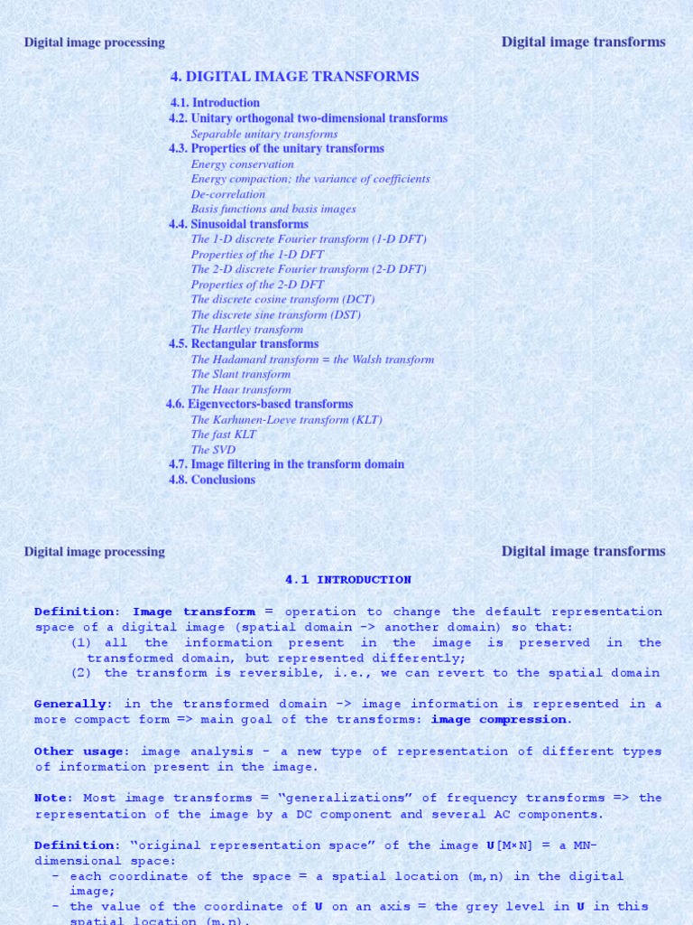 Digital Image Transforms Overview | PDF | Discrete Fourier Transform ...