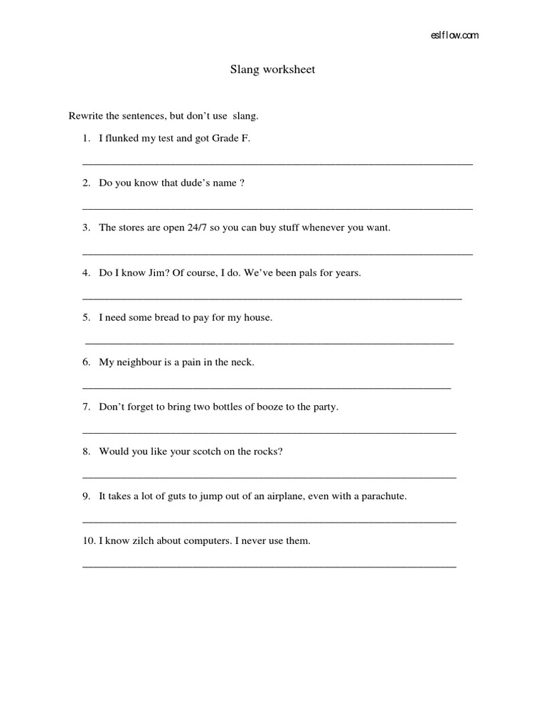 Slang Worksheet for ESL Students | PDF | Career & Growth