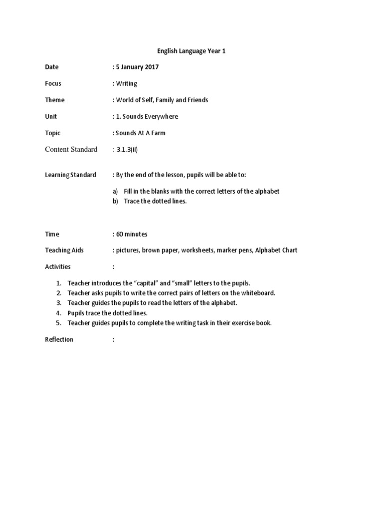 English Language Year 1 5th Jan | PDF