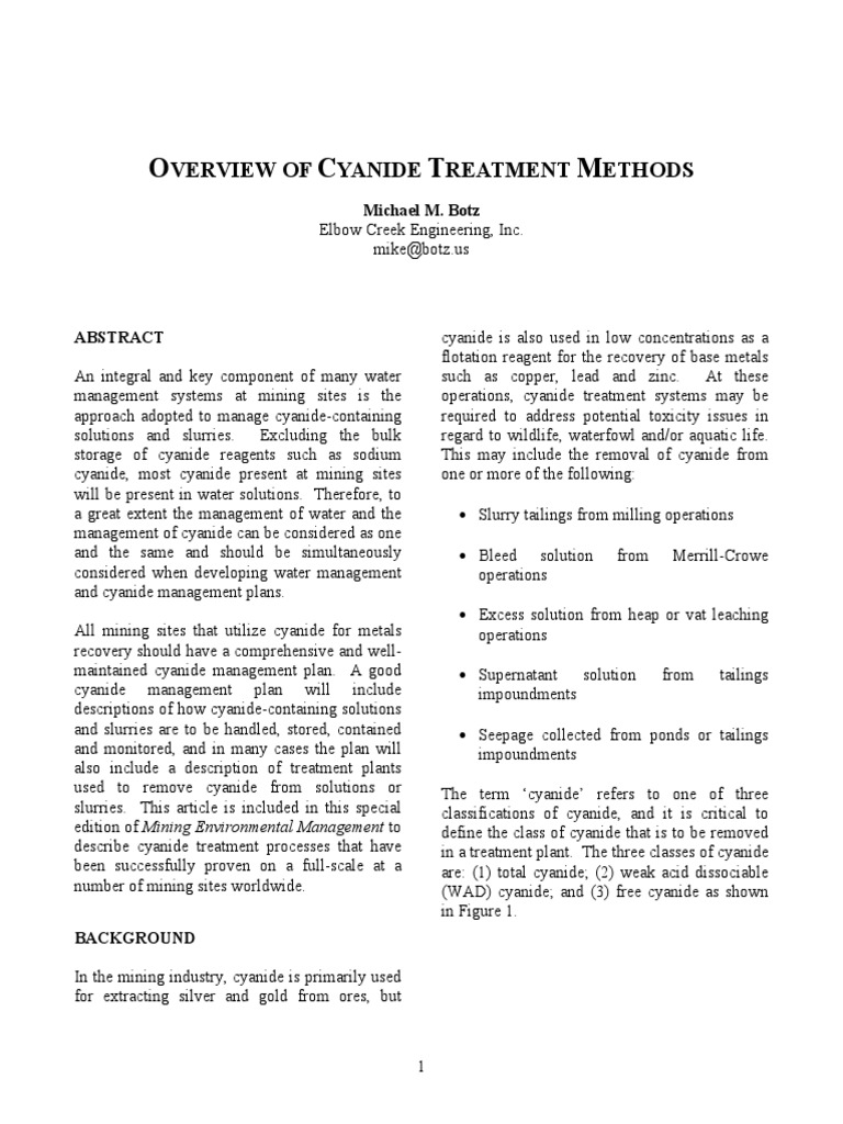 Cyanide Treatment Overview Pdf Cyanide Chlorine