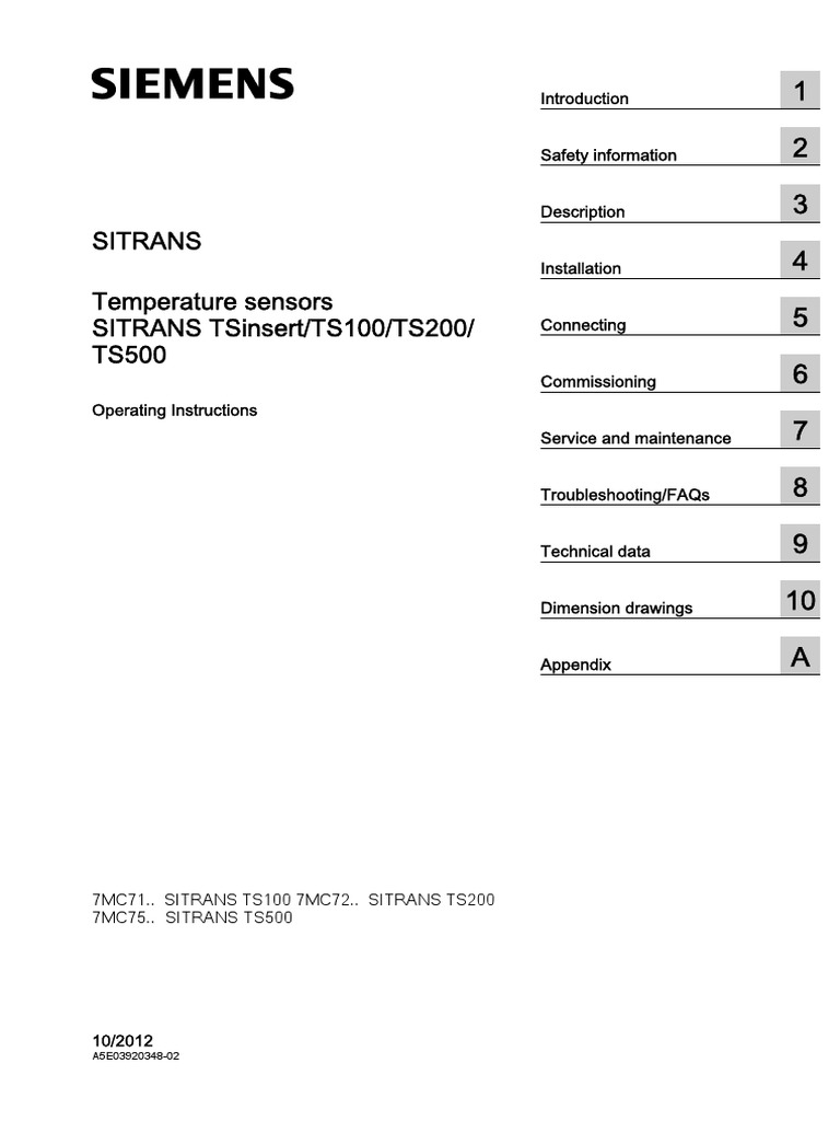 Manual Sensor Temperatura SITRANS TS Siemens | PDF | Thermocouple | Safety