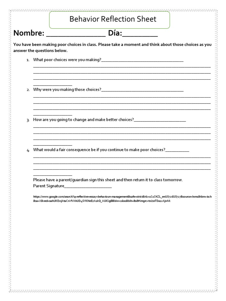 Behavior Reflection Sheet | PDF