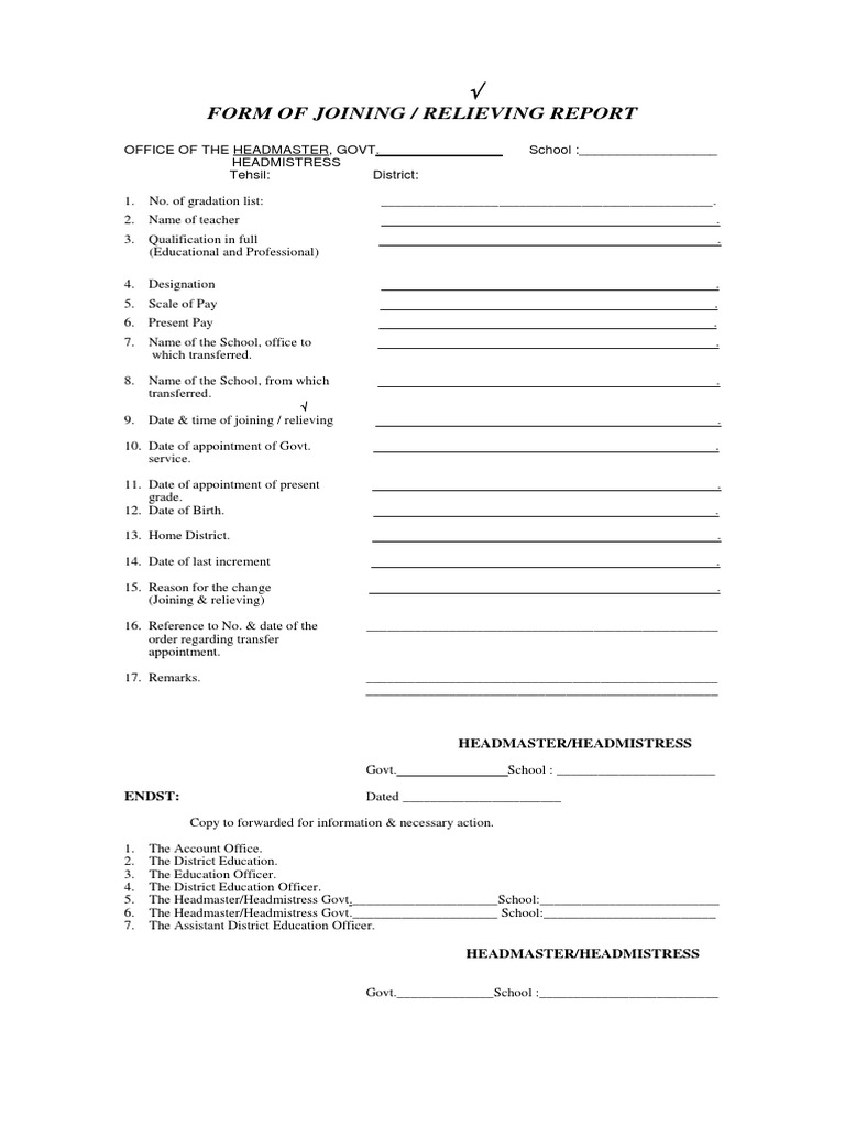 Joining Relieving Report | PDF | Head Teacher | Hierarchy