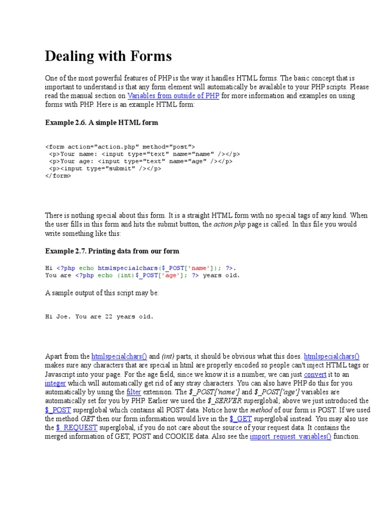 Dealing With Forms: Variables From Outside of PHP | PDF | Http Cookie | Php