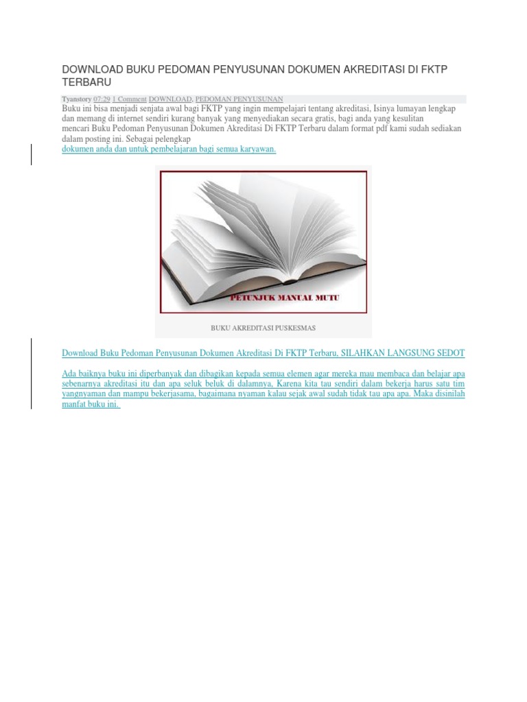 Buku Pedoman Penyusunan Dokumen Akreditasi Di FKTP Terbaru | PDF