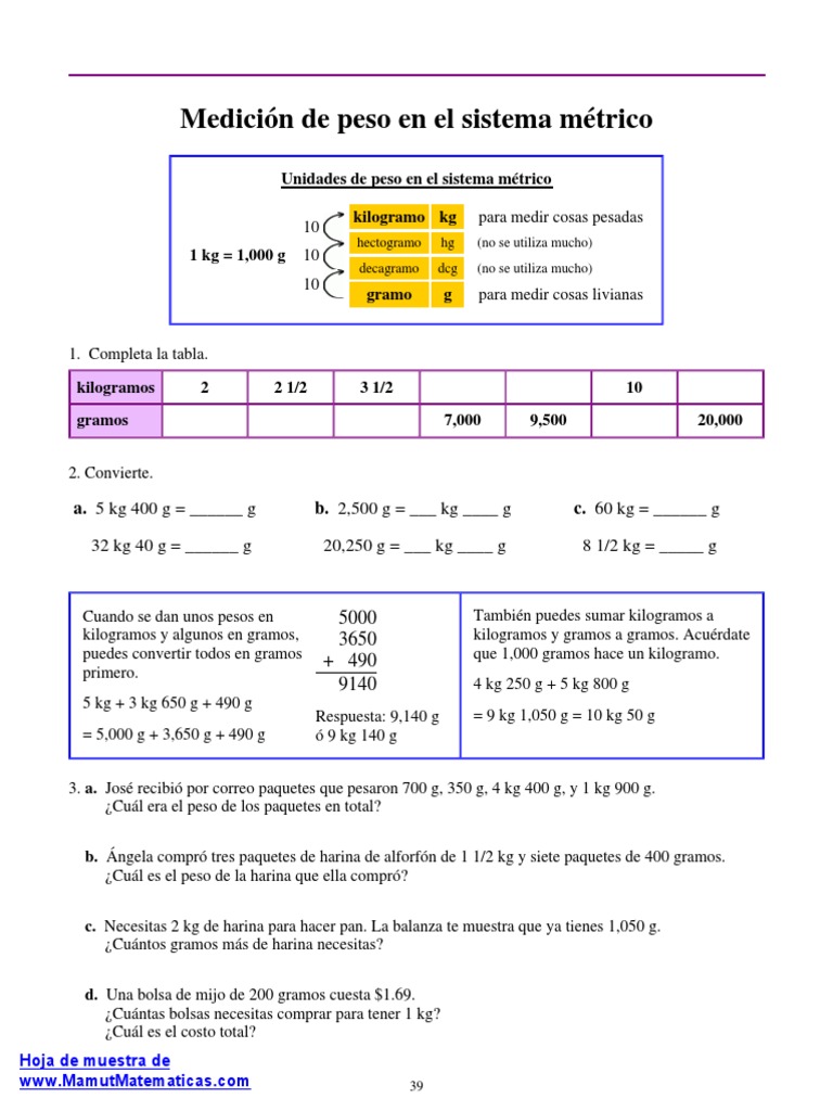 Medicion 2 Medicion Peso Sistema Metrico | PDF | Kilogramo ...