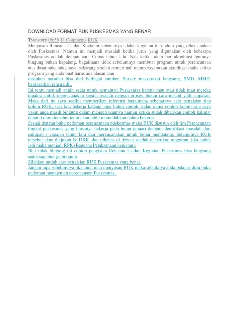 Format Ruk Puskesmas Yang Benar | PDF | Karier & Perkembangan