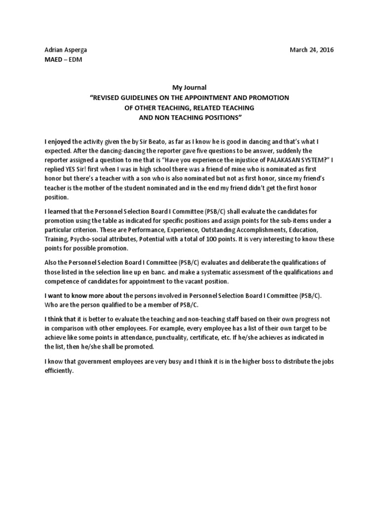 My Journal "Revised Guidelines On The Appointment and Promotion of ...