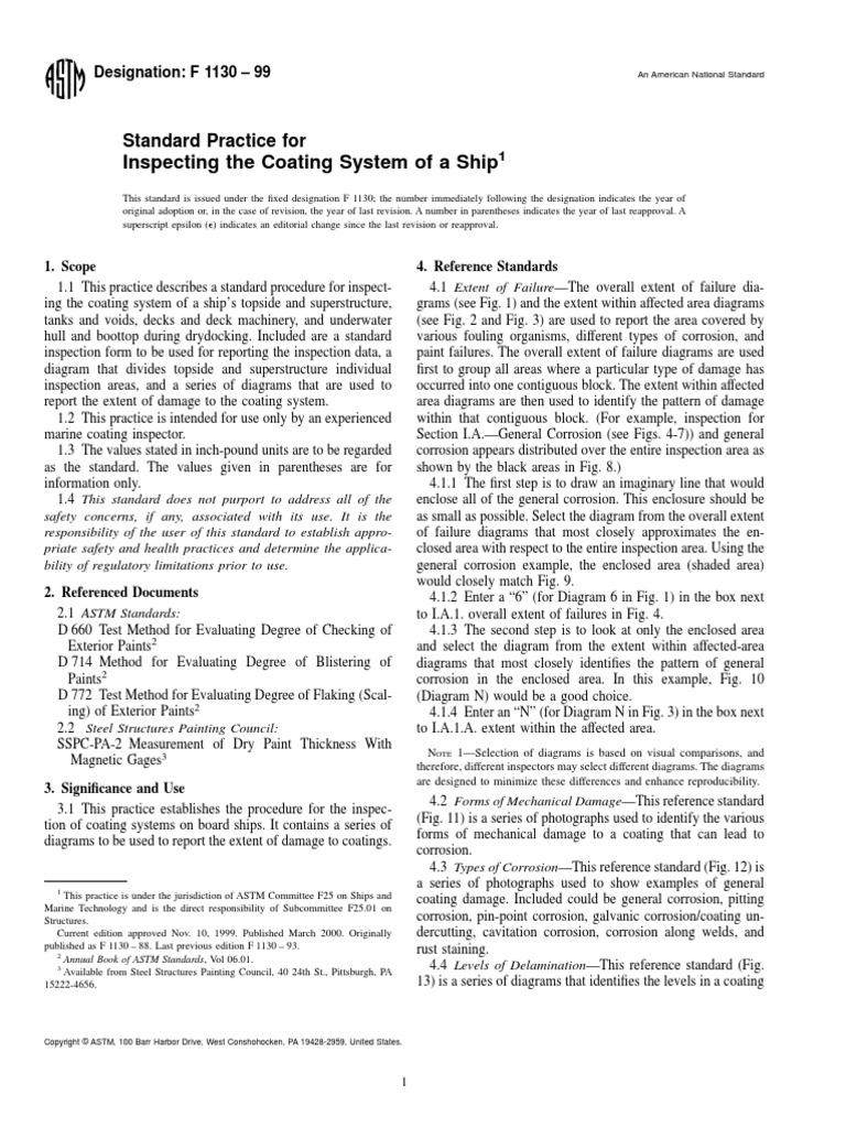 F1130-99R05 Practice For Inspecting The Coating System of A Ship PDF ...