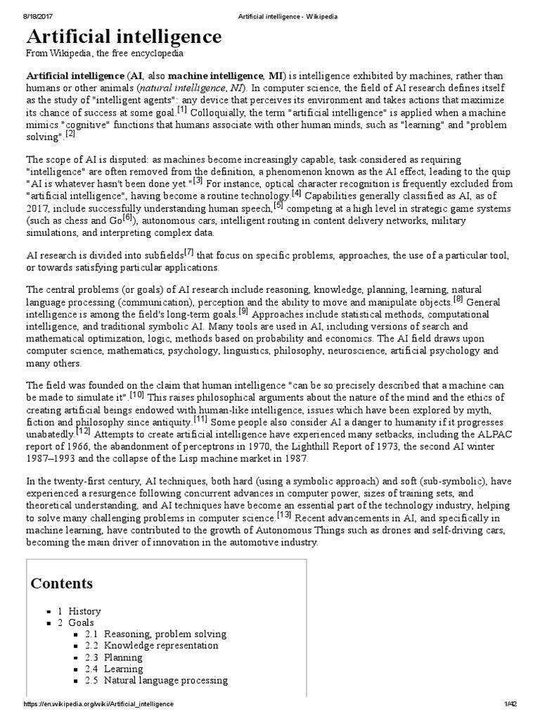 Artificial Intelligence - Wikipedia | PDF | Deep Learning | Artificial ...