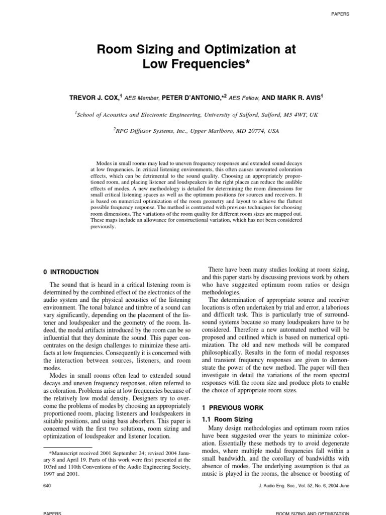 Determining Optimum Room Dimensions For Critical Listening | PDF ...